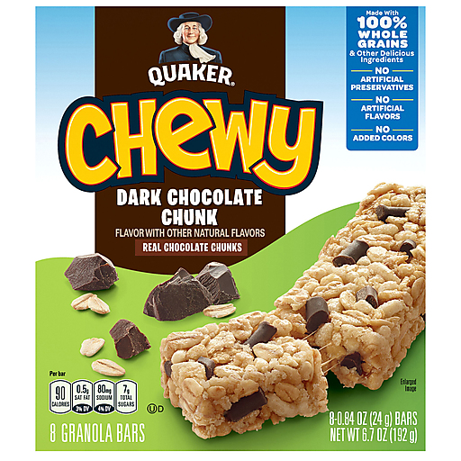 Quaker Chewy Dark Chocolate Chunk Granola Bars 8 ea | Snack Bars, Fruit ...