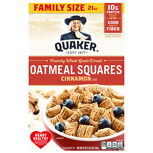 Quaker Crunchy Whole Grain Cinnamon Flavor Oatmeal Squares Family Size ...