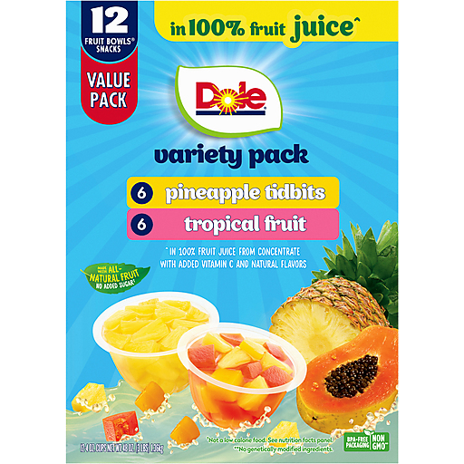 Dole Pineapple Tidbits/Tropical Fruit In 100% Fruit Juice Variety Pack ...
