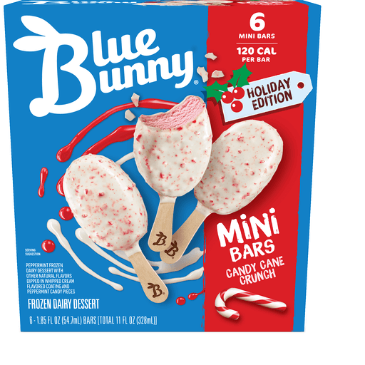 Blue Bunny Frozen Dairy Dessert, Candy Cane Crunch, Mini Bars 6 Ea ...