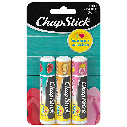 Chap Stick Pink Lemonade Peaches & Cream Sweet Watermelon Lip Balm 3 ea ...